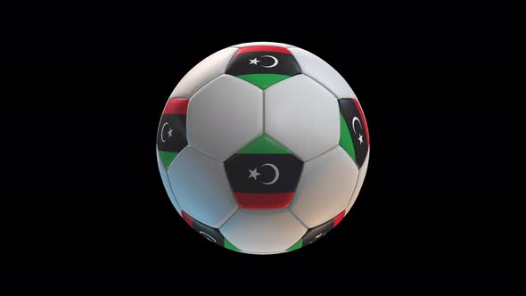 Soccer ball with flag Libya, on black background loop alpha, Motion ...