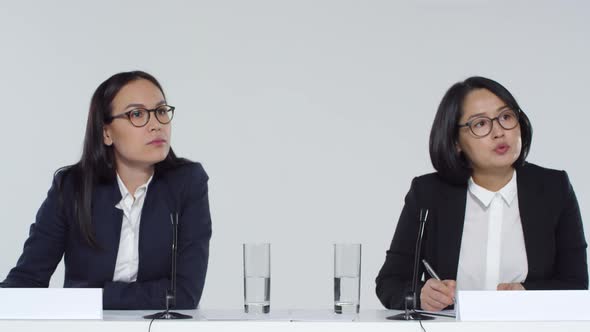 Pair of Diverse Women at Press Conference, Stock Footage | VideoHive