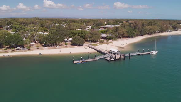 Aerial view of Bongaree Jetty on Bribie Island, Sunshine Coast ...