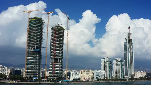 City Sky Beach Aerial Sea Travel Ocean Wave Building House, Stock Footage