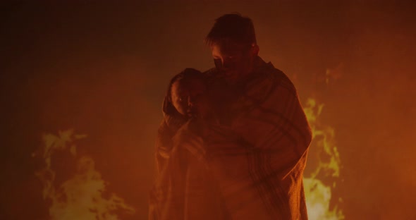 Boy and Girl Trapped in Fire Crying for Help, Stock Footage | VideoHive