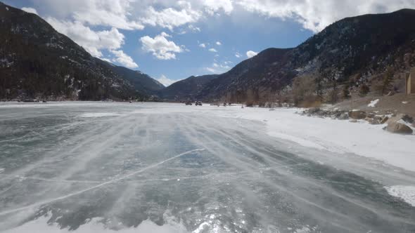 Snow blowing across the frozen Georgetown Lake in Colorado, slowmo ...