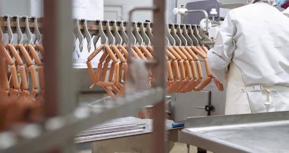 Food Industry, Meat Production, Woman Workers in Protective Uniforms at ...