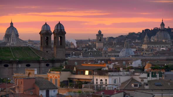 Rome, Italy. Scenic Panorama of the City During Sunrise. Pink and ...
