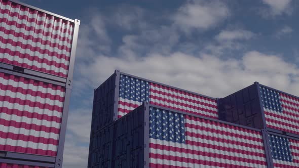 USA Flag Containers are Located at the Container Terminal, Motion Graphics