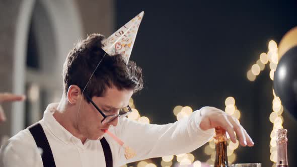 Portrait of Upset and Sad Man Sitting Alone at Table After Party on ...