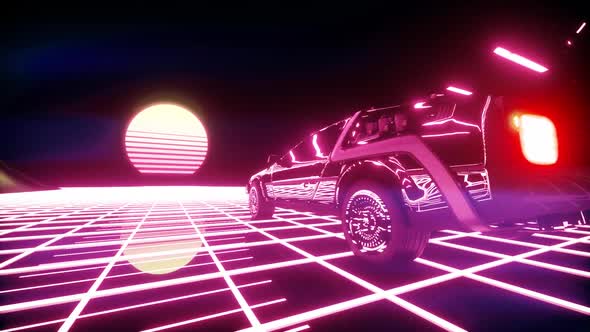Retro Futuristic 80s Style Drive In Neon City HD, Motion Graphics ...
