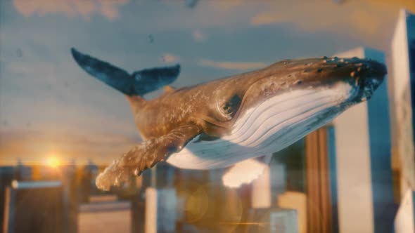 Whale Flies In The Dramatic Sunset Sky, Motion Graphics | VideoHive