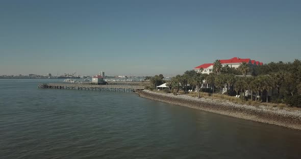 Pier looking toward downtown Charleton South Carolina, Stock Footage