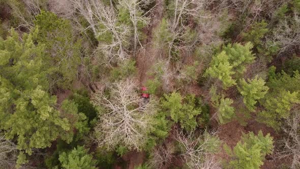 Red Vehicle Drives On The Off-Road Trail In Leota, Michigan With A View ...