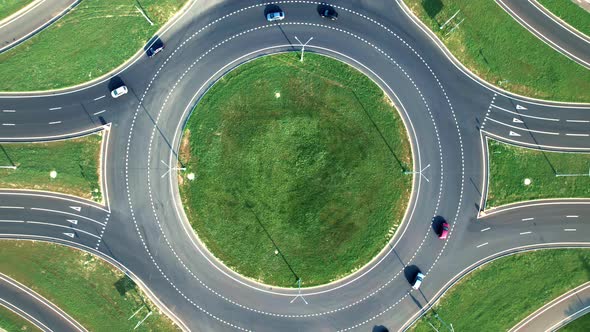 Aerial Top View Road Roundabout Intersection Countryside Asphalt ...