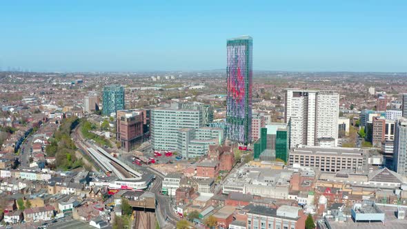 Cinematic establishing drone shot of Central Croydon, Stock Footage