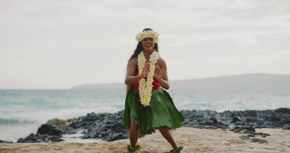 Woman performing Hawaiian hula on the beach, Stock Footage | VideoHive