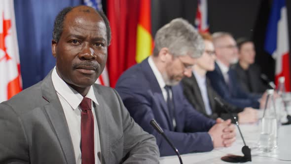 Portrait of African American Leader at Political Press Conference ...