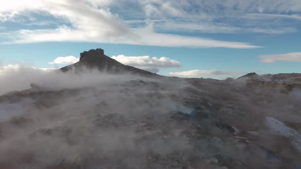 Aerial View of a Valley with Steaming Fumaroles, Iceland, Winter 2019 ...