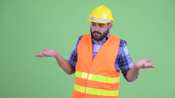 Confused Young Overweight Bearded Indian Man Construction Worker ...