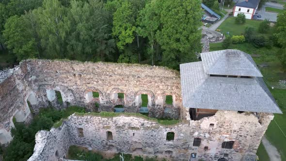 Medieval Castle Ruins in Latvia Rauna. Aerial View Over Old Stoune ...