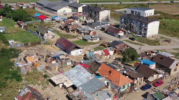 Aerial view of gypsy settlement in Secovce city in Slovakia, Stock Footage