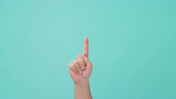 Close up of human hand raising, show hand gesture counting down number ...