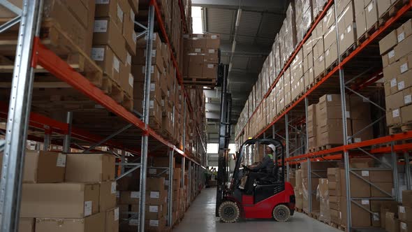 Forklift Operator Placing Load on Shelf in Storage, Stock Footage ...