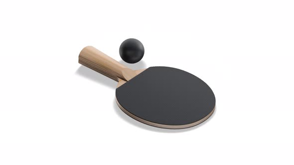 Blank black table tennis racket with ball, looped rotation, Motion Graphics