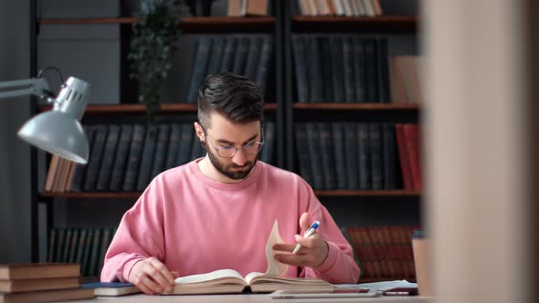 Casual Academic Man Learning Paper Textbook Making Notes Writing ...