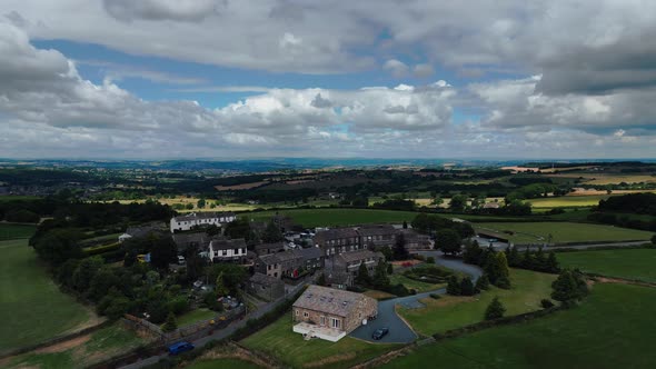 Ariel footage of village houses in the town of Emley Huddersfield West ...