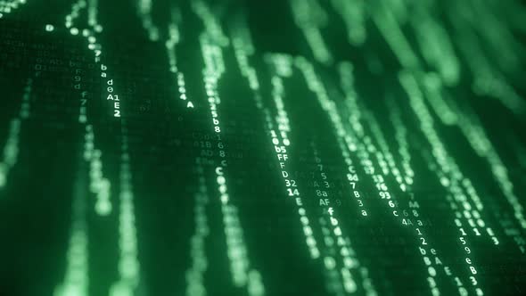 Green Glowing Code Strings on the Screen, Motion Graphics | VideoHive
