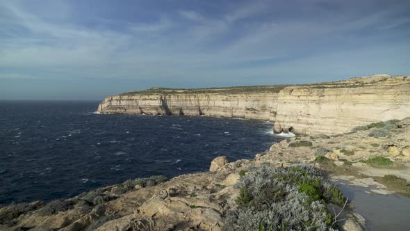 Greenery Growing on Cliffs near Mediterranean Sea in Island of Gozo in ...