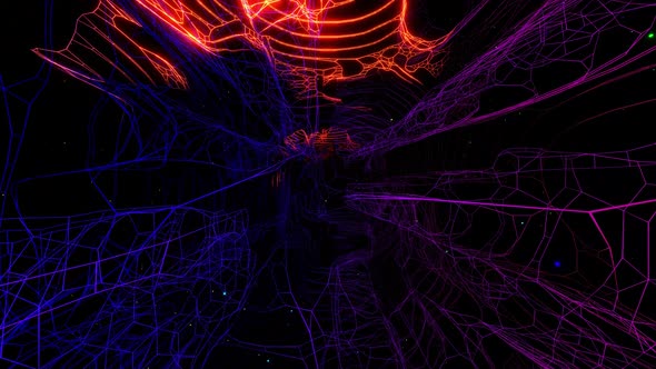 Vj Loop Fly Through 3d Space with Complex Net Structure Neon Light ...