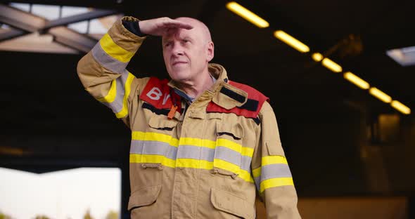Experienced firefighter on the lookout., Stock Footage | VideoHive