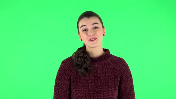 Cute Girl with Wow Face Expression and Tender Smiling. Green Screen ...