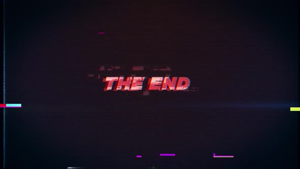 THE END text glitch effects concept for video games screen, Motion Graphics