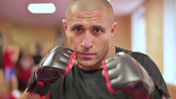 MMA fighter showing fast and powerful punches to the camera, Stock Footage