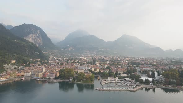 Drone Aerial View of Riva Del Garda City on Garda Lake, Northern Italy ...