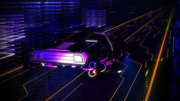 Virtual Sci-fi Reality. Driverless Car Floating over a Digital Road. 3D ...