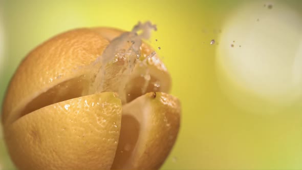 Fresh Lemon Fruit Squirting with Juice in Slow Motion in Green Nature ...