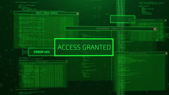 Entering password on computer screen with access Granted message ...