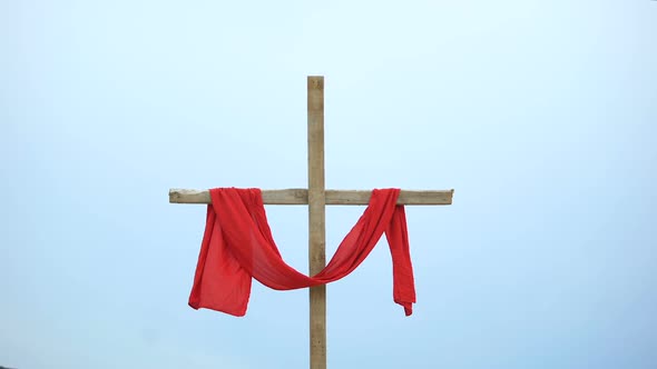 Wooden Cross With Red Cloth Wrapped Around, Crucifix and Resurrection ...