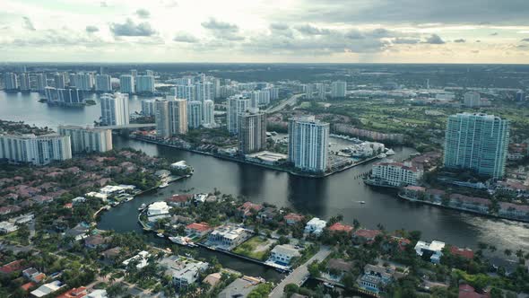 Aerial of Miami Suburban Skyline at Evening, Private Property Business ...