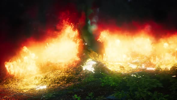 Wind Blowing on a Flaming Trees During a Forest Fire, Motion Graphics