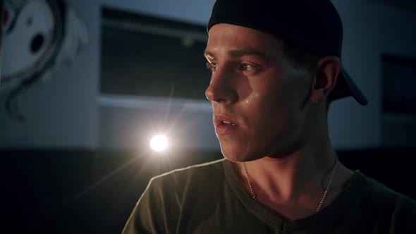 Portrait Shot of Handsome Caucasian Young Man Turning Face to Camera ...