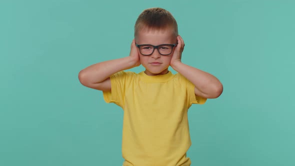 Annoyed Irritated Children Boy Covering Ears Gesturing No Avoiding ...