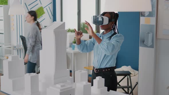Woman Architect Wearing Vr Glasses to Design Construction Layout and ...