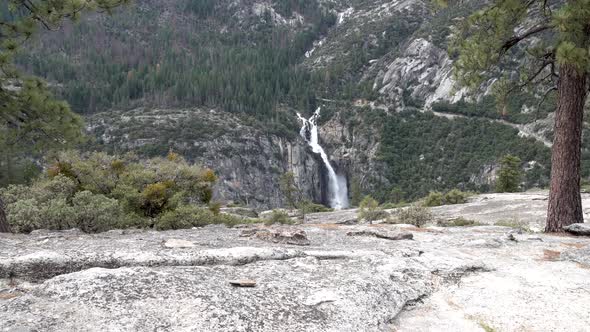 Sentinel Falls in Yosemite National Park California seen from rock ...