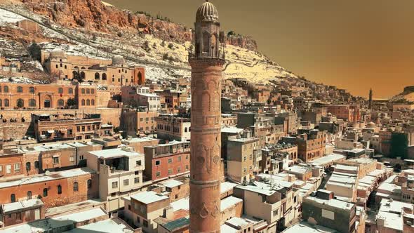 Snowy view of midyat with drone, Stock Footage | VideoHive