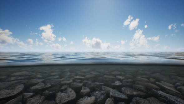 Ocean Seascape with Sky and Ocean Wave Splitted By Waterline to ...