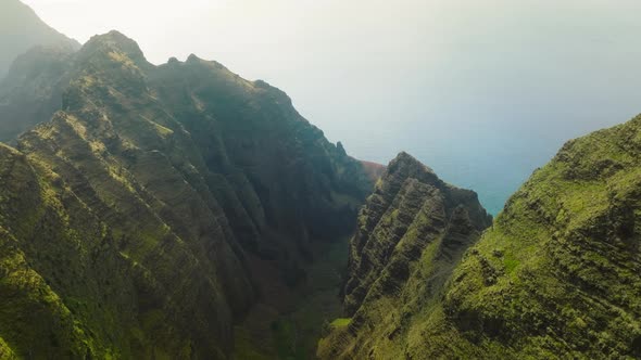 Aerial Incredible Mountain Ridge with Epic Views of Awaawapuhi Trail ...