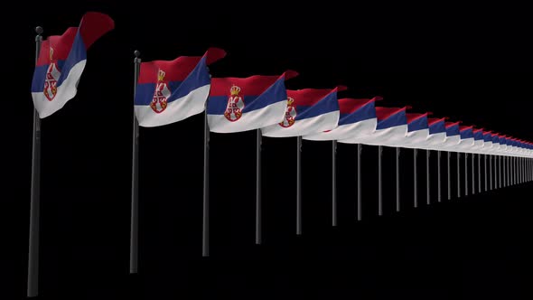 Row Of Serbia Flags With Alpha 4K, Motion Graphics | VideoHive