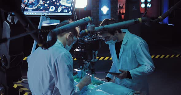 Surgeon Does an Autopsy of an Alien you Can See the Entrails, Stock Footage